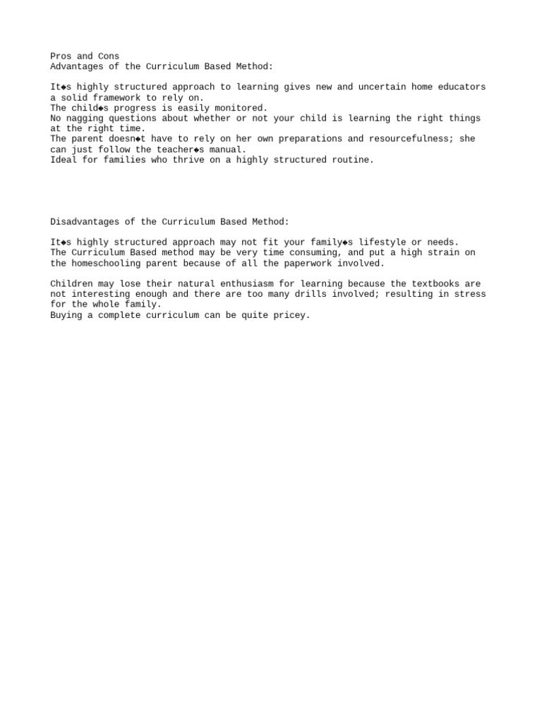 Advantages and Disadvantages of The Curriculum Based Method | PDF Advantages and Disadvantages of The Curriculum Based Method | PDF