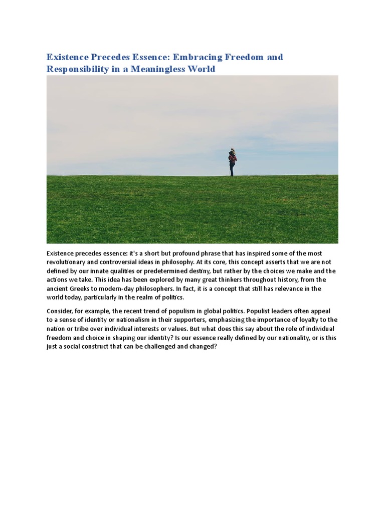Existence Precedes Essence | PDF | Existentialism | Free Will