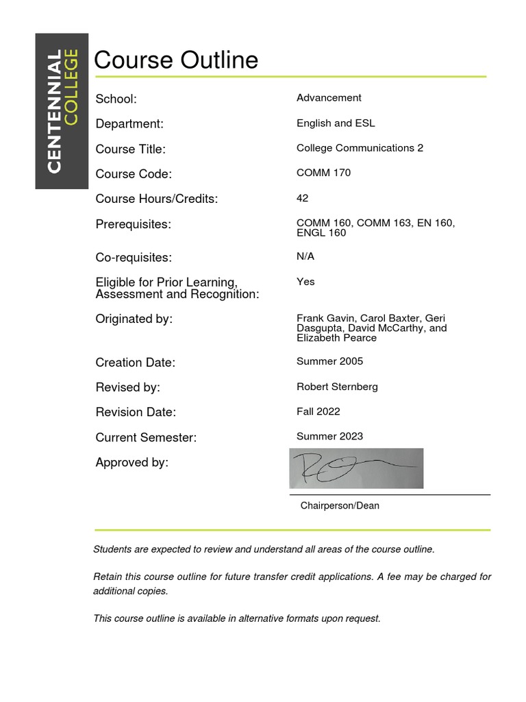COMM 170 - Course Outline & Schedule, M2023 | PDF
