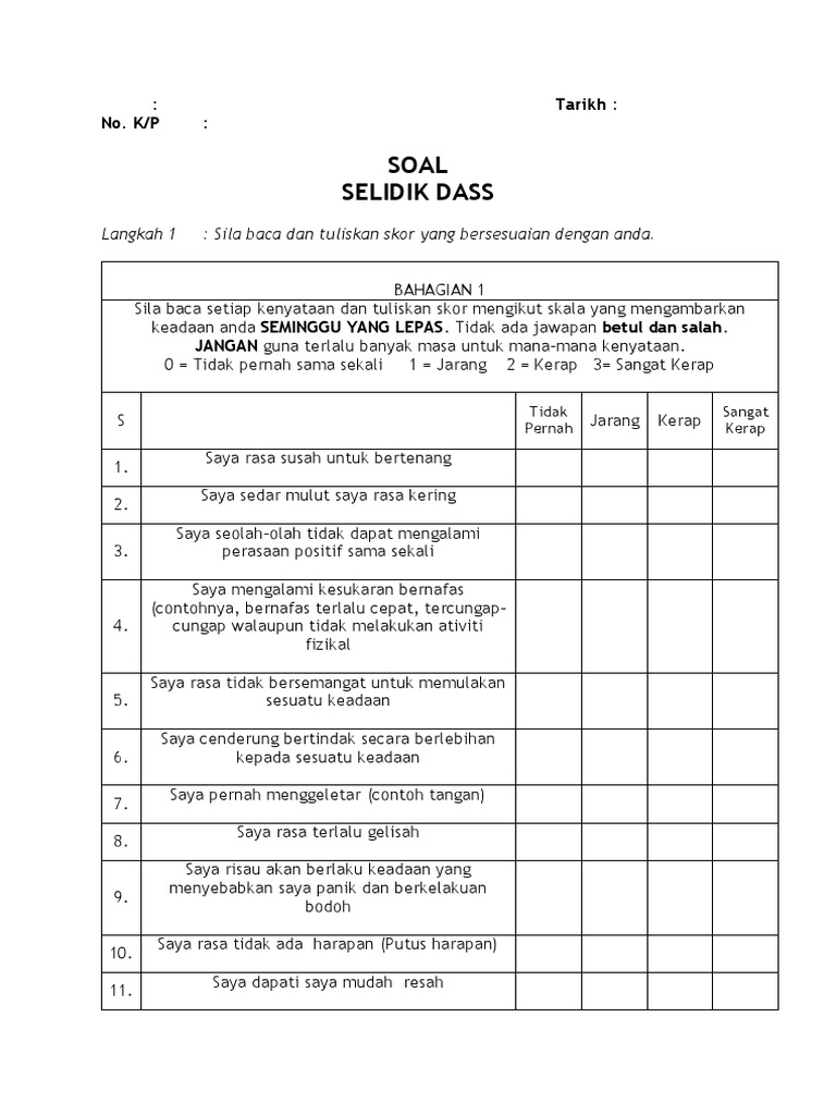 DASS 21 Instrumen | PDF