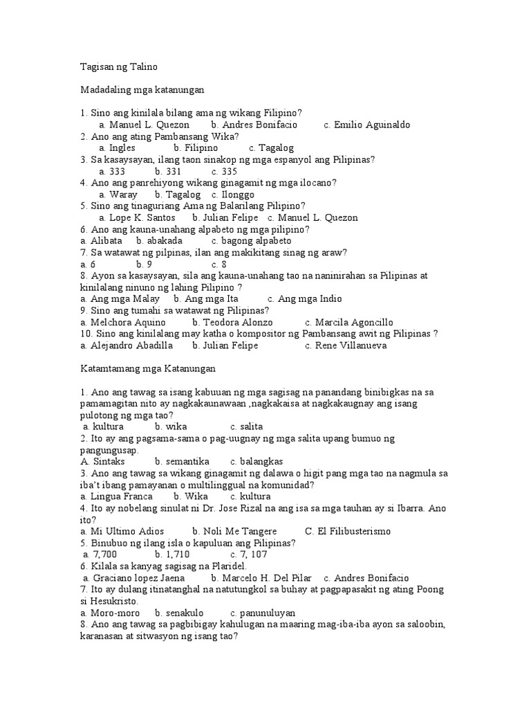 Tagisan NG Talino | PDF