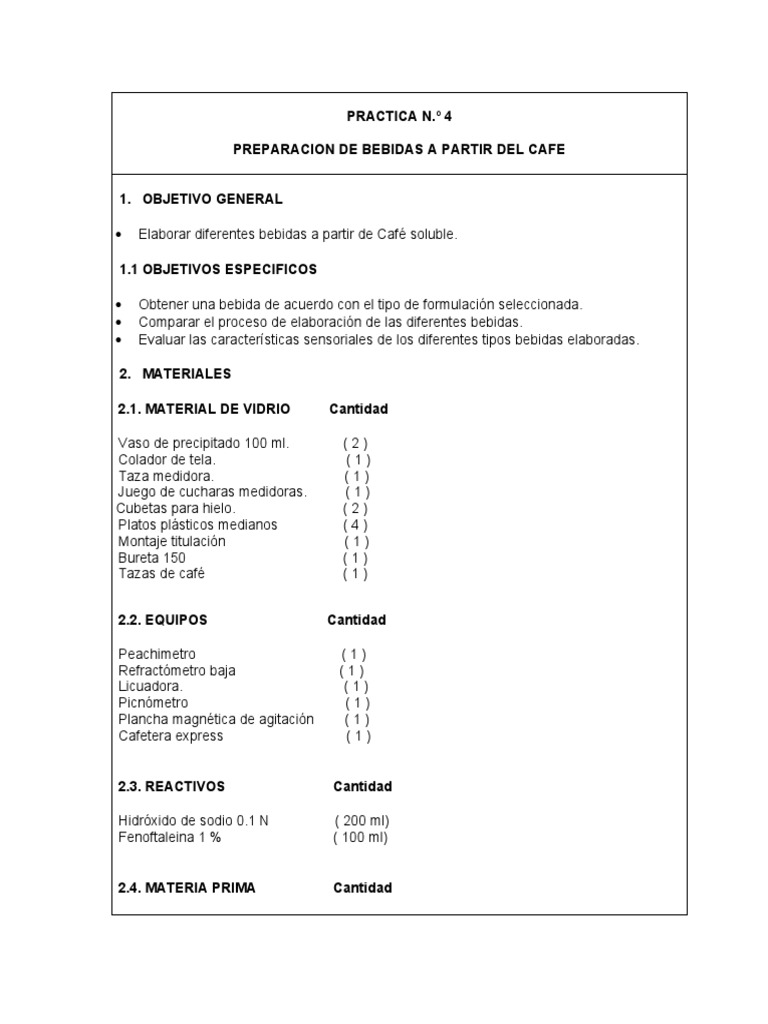 Practica N.°4 | PDF | café | Bebida