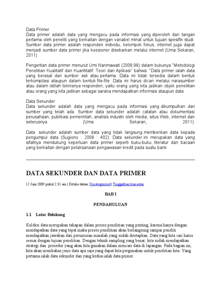 Data Primer Dan Data Sekunder | PDF