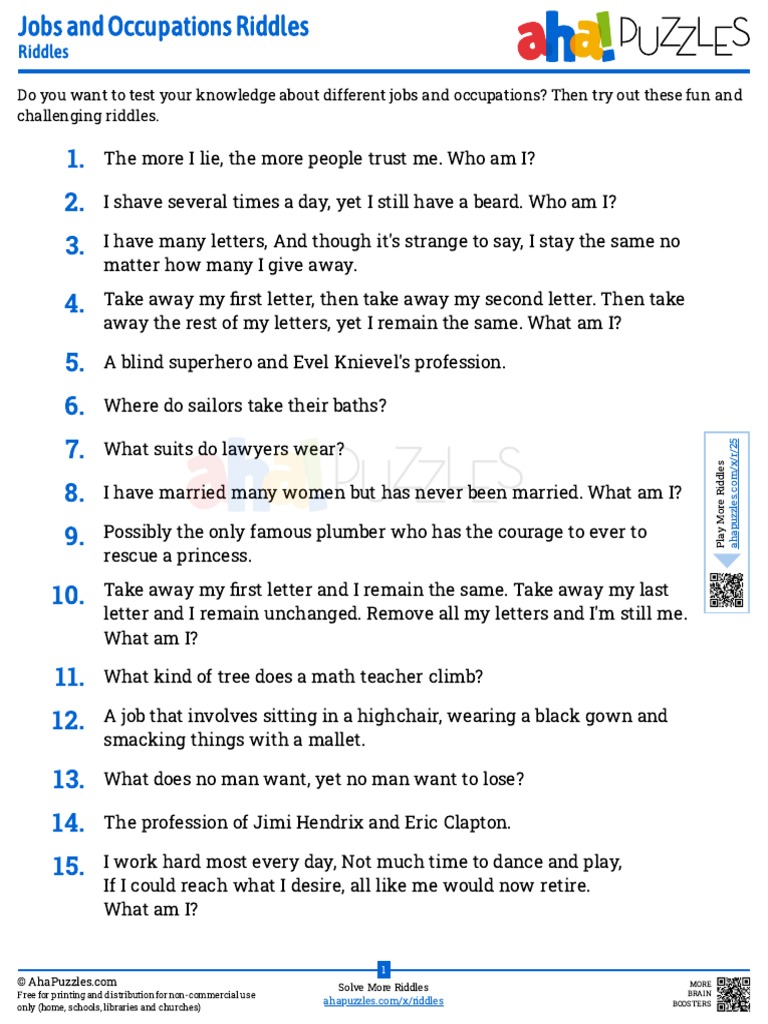 Jobs and Occupations Riddles | PDF