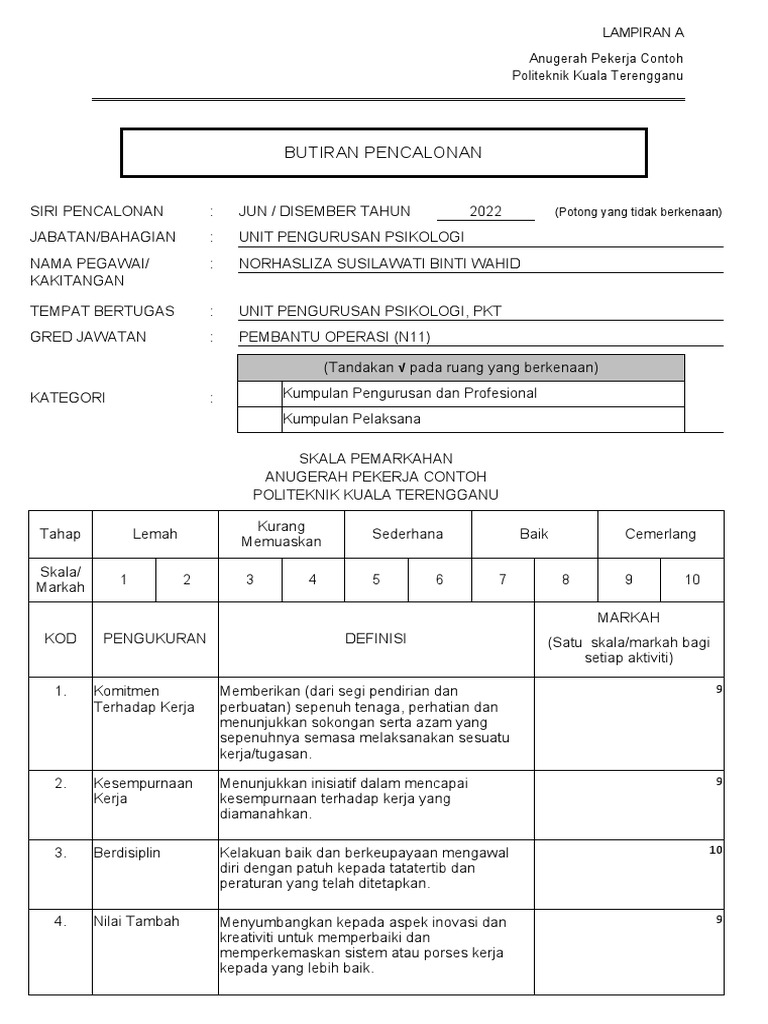 borang pencalonan anugerah pekerja contoh- Norhasliza Susilawati ...