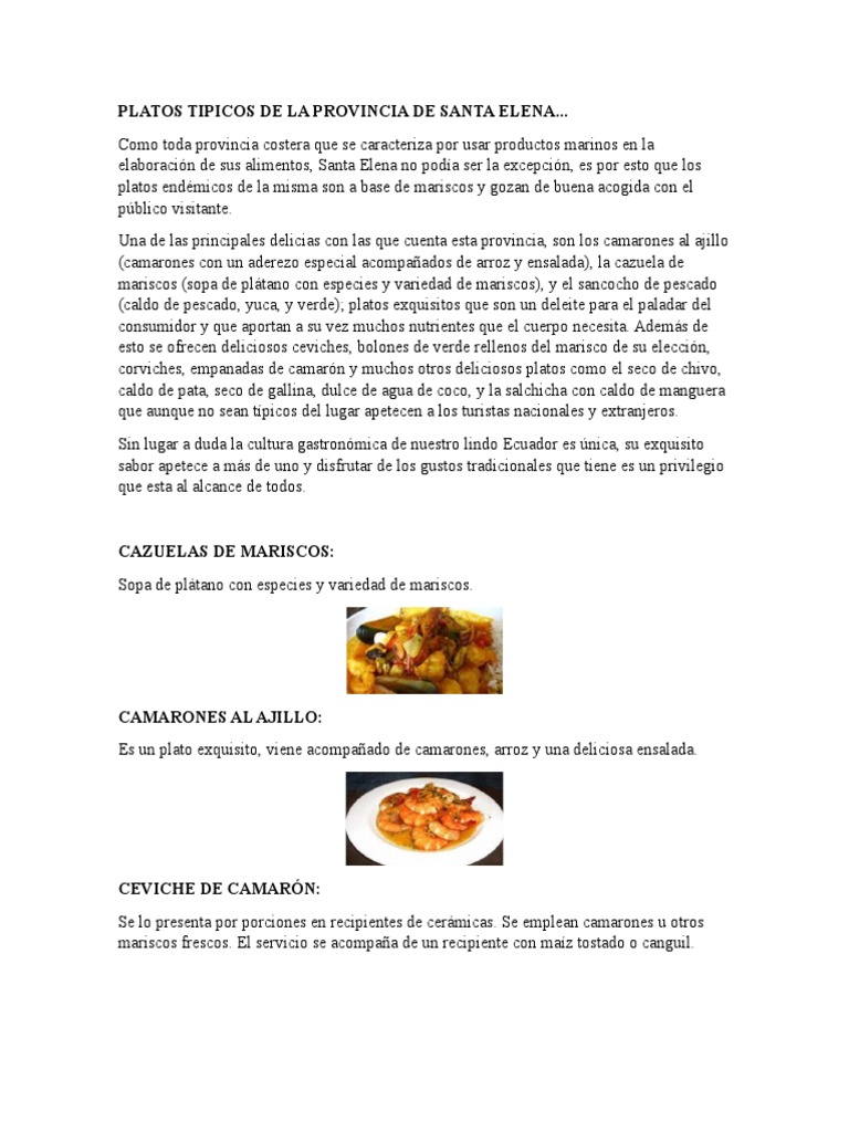 Platos Típicos de Santa Elena, Ecuador | PDF | Mariscos | Alimentos