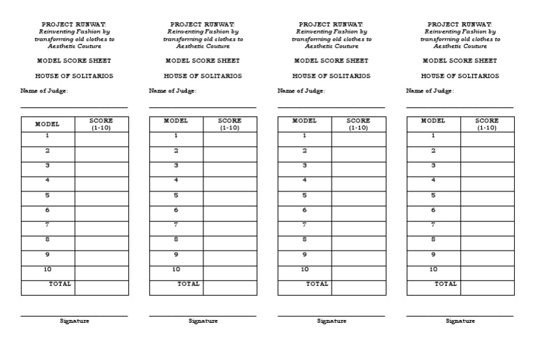 Project Runway Score Sheet | PDF | Human Appearance | Fashion Design