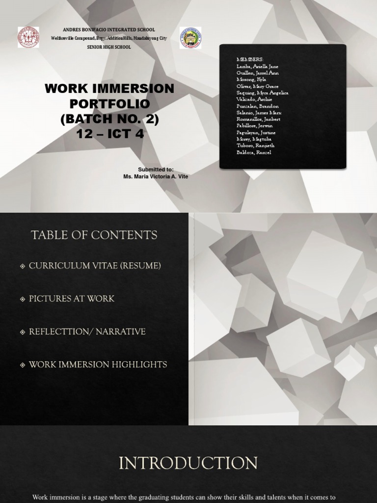 SHS Work Immersion Portfolio | PDF
