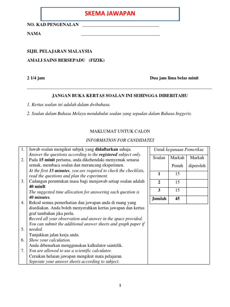 Skema UAS Fizik SPM 2021 | PDF