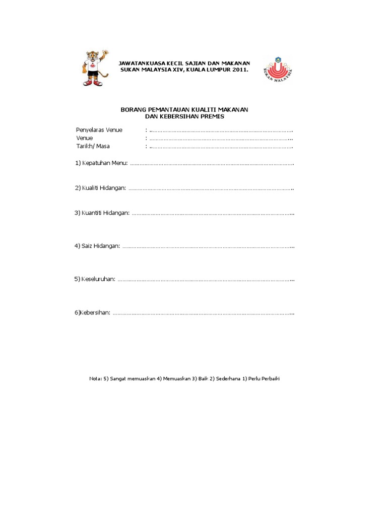 BORANG PEMANTAUAN KUALITI MAKANAN | PDF