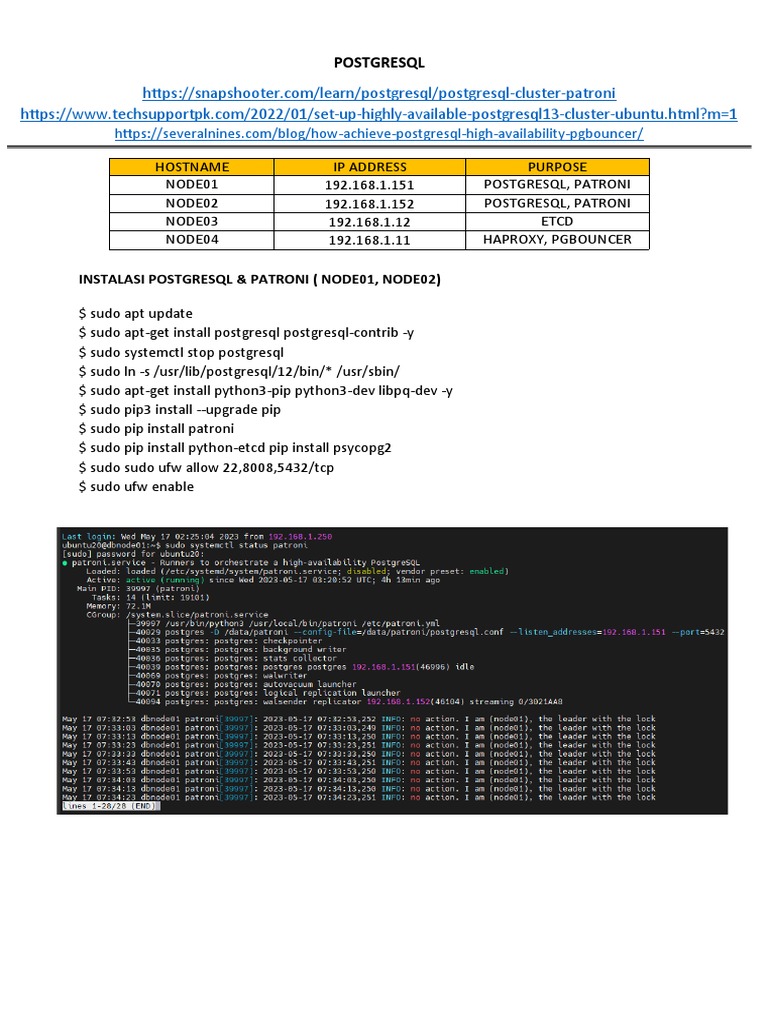 PostgreSQL Cluster Setup Guide | PDF | Postgre Sql | Internet Protocols