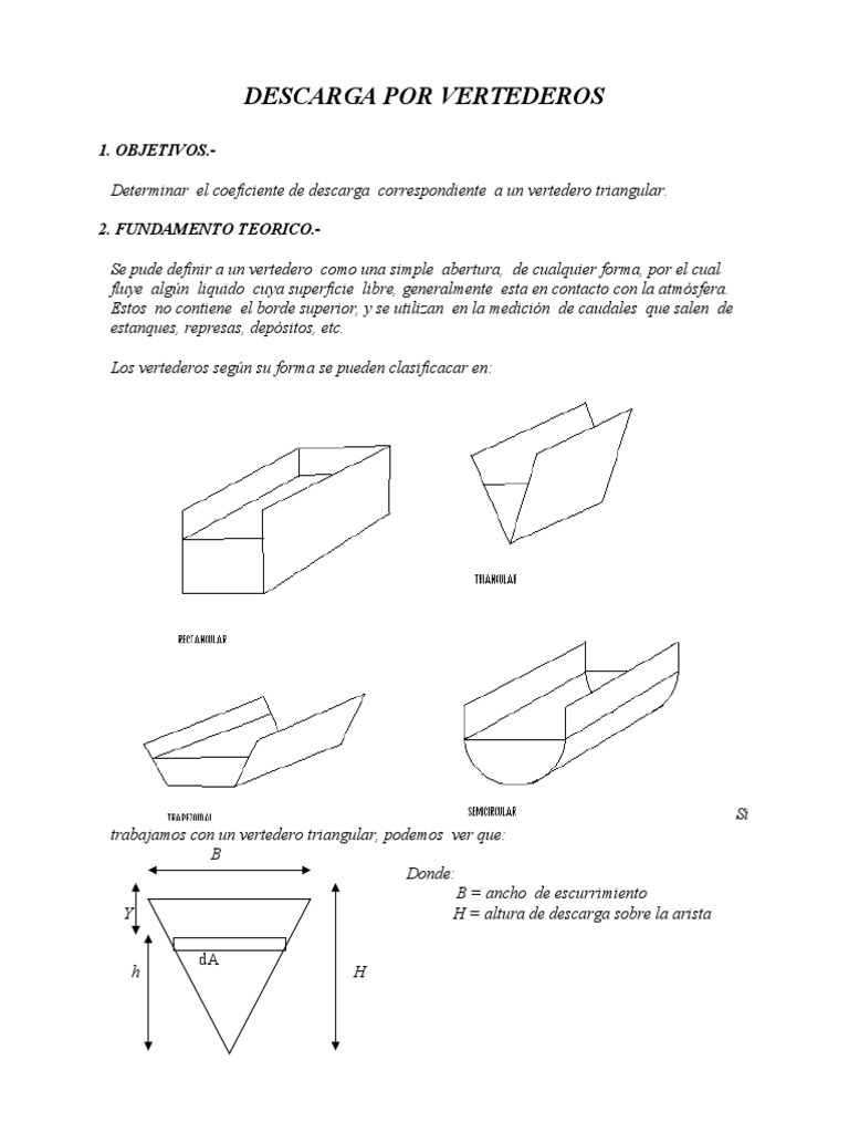 Descarga por Vertederos | PDF | Descarga (hidrología) | Volumen