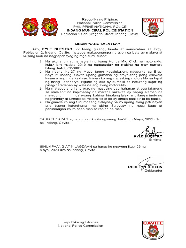 Sinumpaang Salaysay | PDF