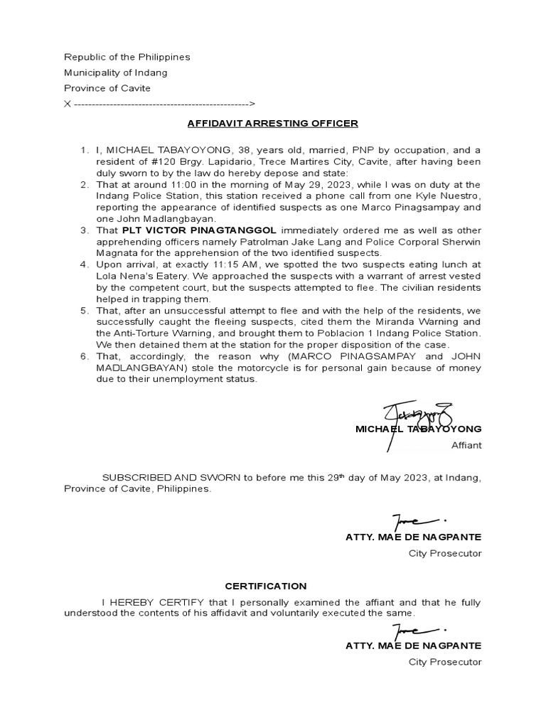 Affidavit of Apprehension | PDF | Affidavit | Justice