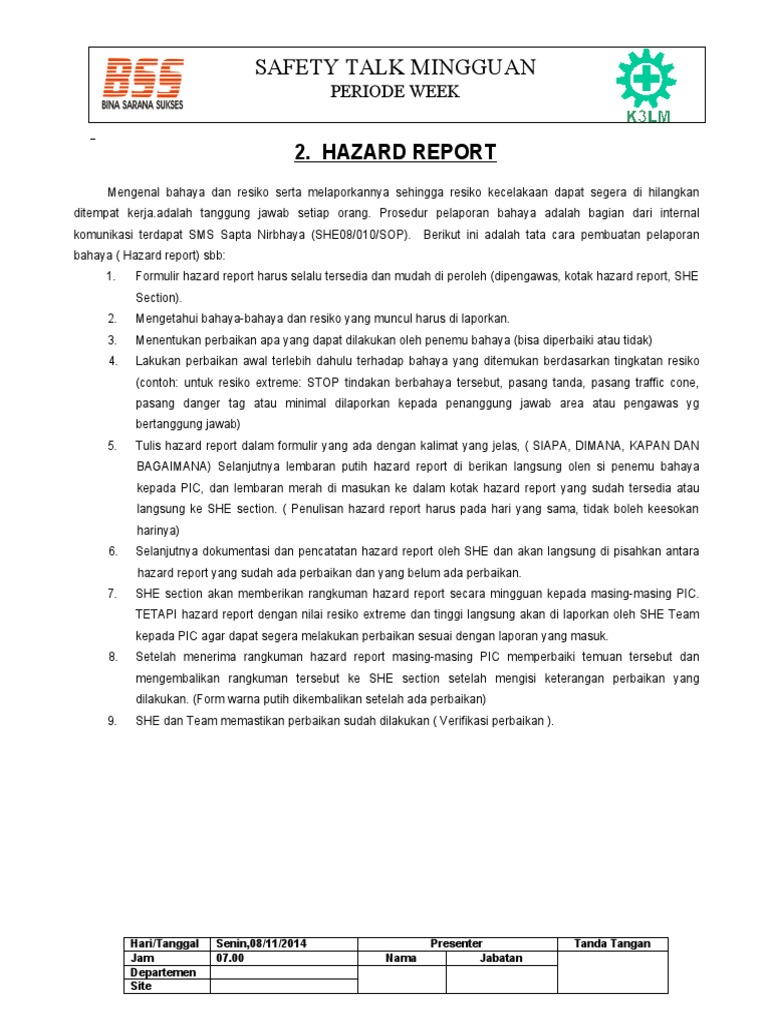 Prosedur Pelaporan Hazard di Tempat Kerja | PDF | Pengelolaan Keuangan ...