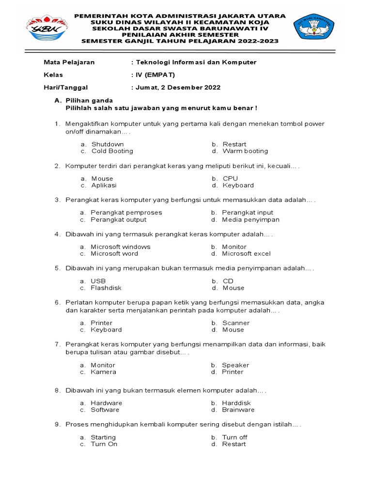 PAS TIK Kelas 4 | PDF