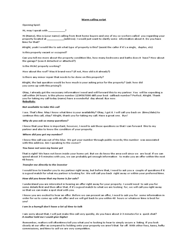 Warm Calling Script | PDF | Financial Services | Service Industries