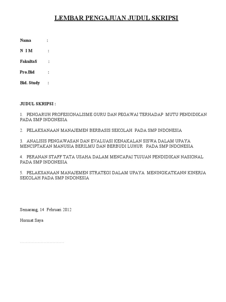 Lembar Pengajuan Judul Skripsi | PDF Lembar Pengajuan Judul Skripsi | PDF