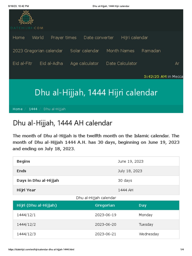 Dhu Al-Hijjah, 1444 Hijri Calendar | PDF | Semitic Words And Phrases ...