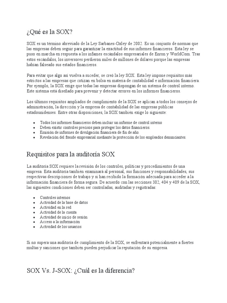 Ley SOX | PDF | Sarbanes-Oxley | Auditoría