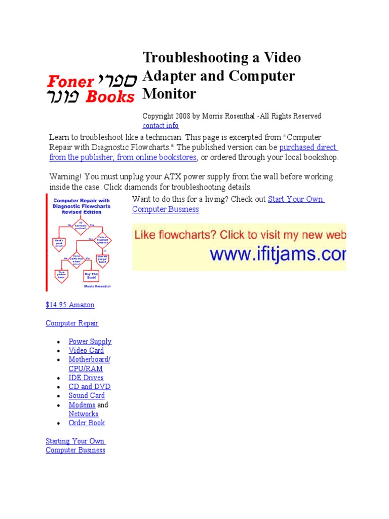 Troubleshooting A Video Adapter and Computer Monitor | PDF | Computer Monitor | Laptop