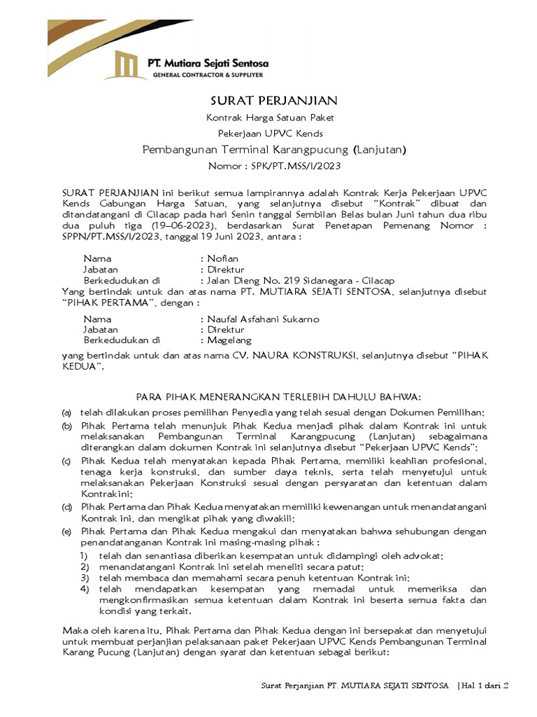 Kontrak UPVC Terminal Karangpucung | PDF | Teknologi & Rekayasa