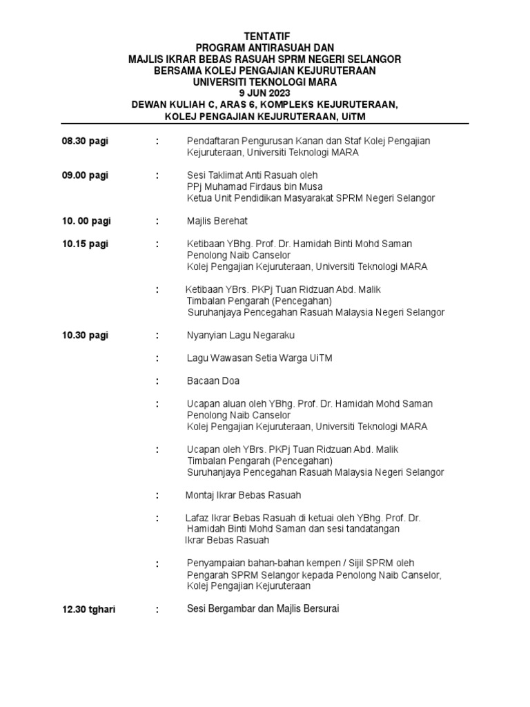 Tentatif Majlis Ibr KPK 2023 | PDF