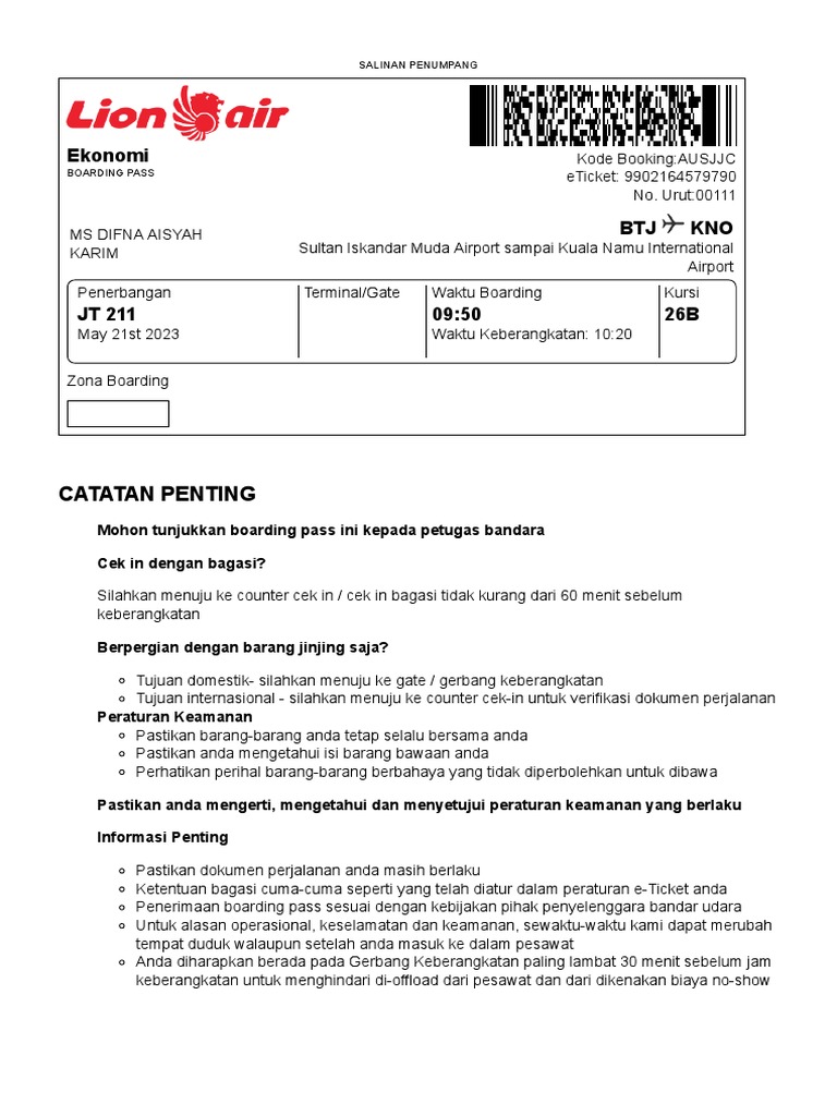 Konfirmasi Check in 1 | PDF