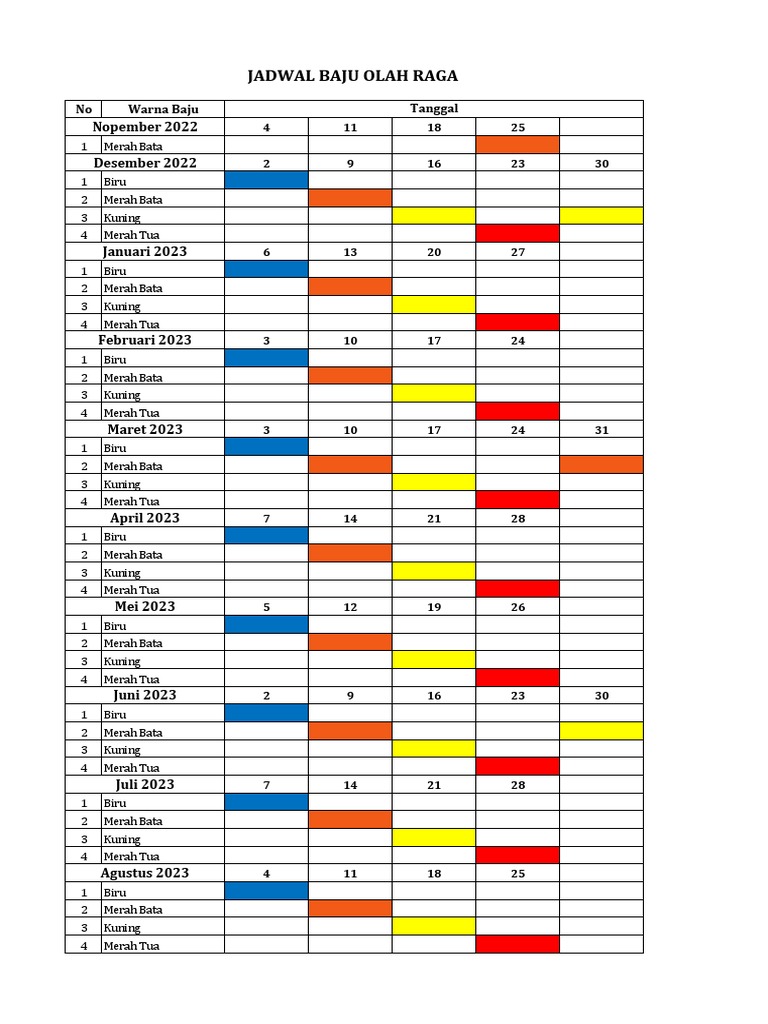 Jadwal Baju Olahraga | PDF