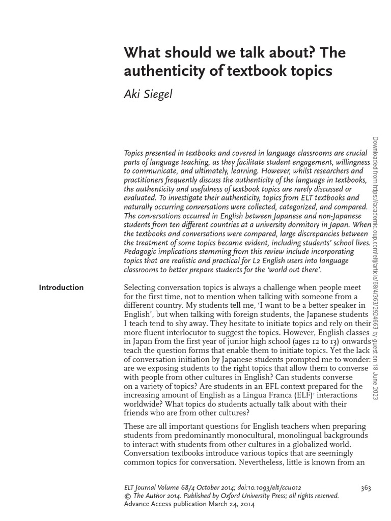 What Should We Talk About - The Authenticity of Textbook Topics | PDF ...