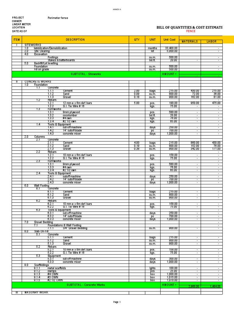 Fence BOM | PDF | Concrete | Building Engineering