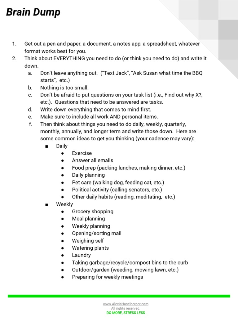 4 2+Brain+Dump+-+Time+Management+Course+Worksheet | PDF