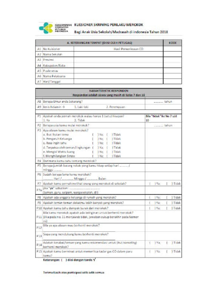 Formulir skrining merokok | PDF