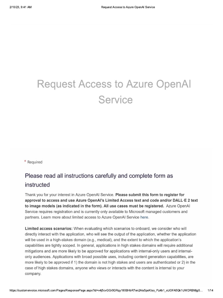 Request Access To Azure OpenAI Service | PDF Request Access To Azure OpenAI Service | PDF