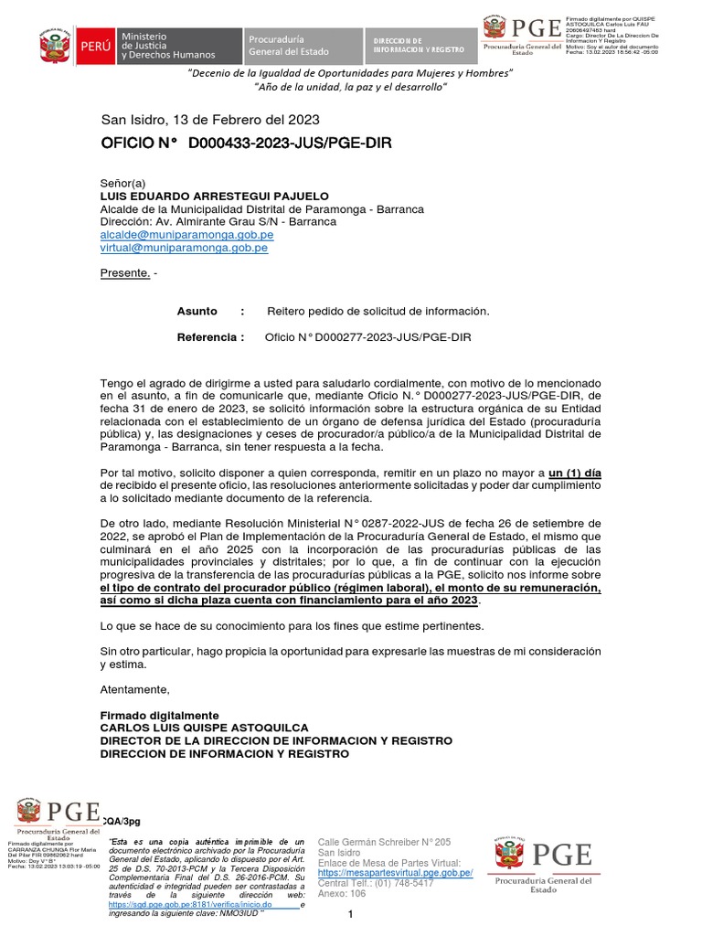 Oficio 000433 2023 Dir | PDF | Gobierno