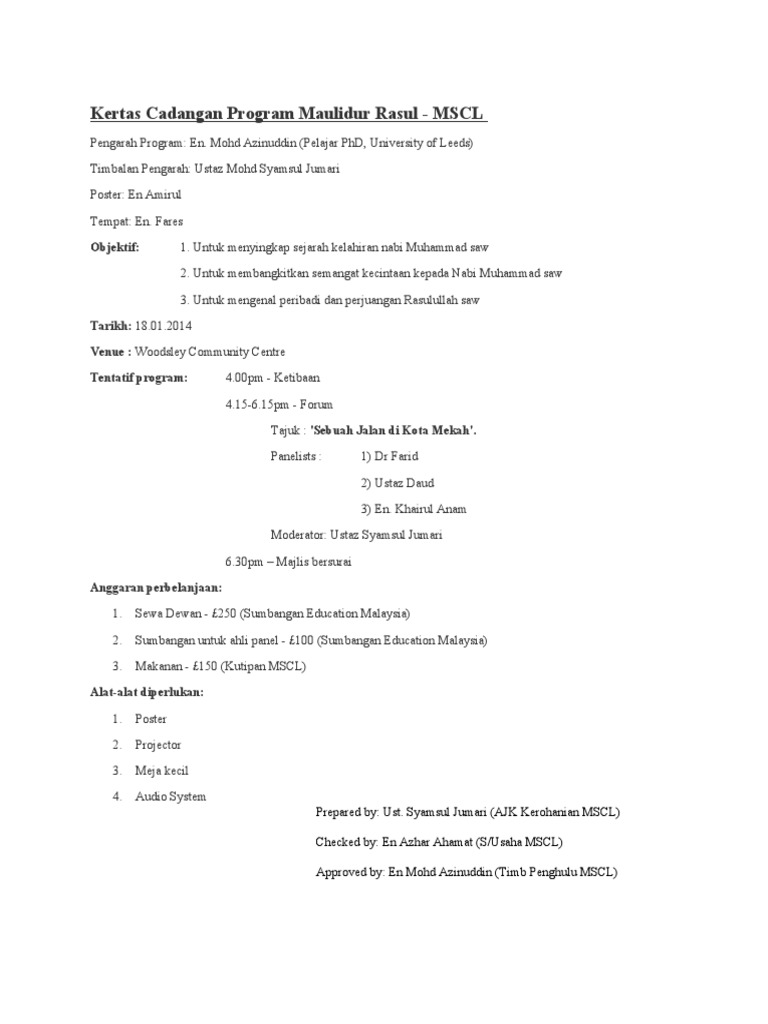 Kertas Cadangan Program Maulidur Rasul | PDF