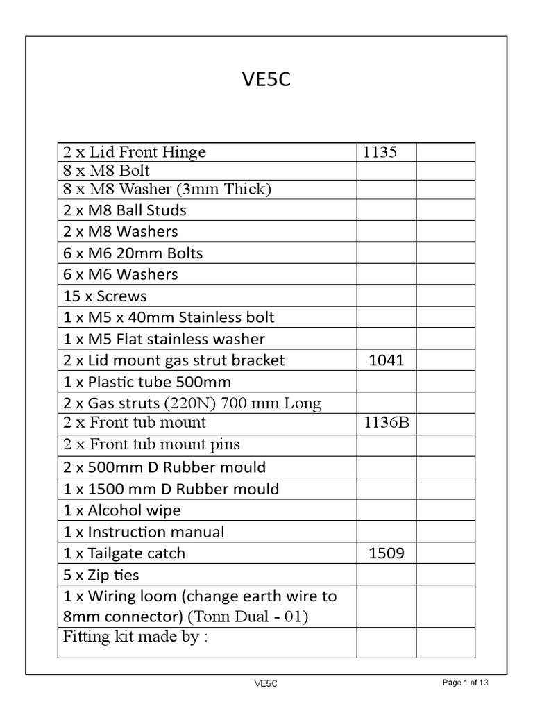 VE Commodore Hard Lid Installation Guide | PDF | Screw | Drill