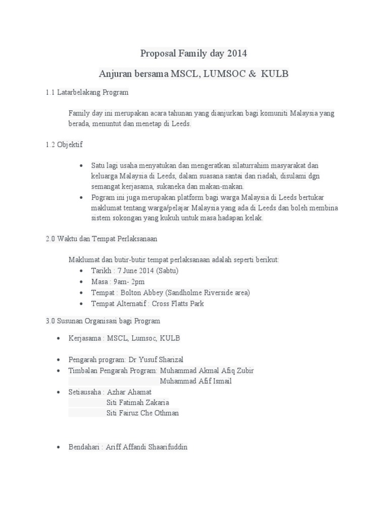 Proposal Family Day 2014 | PDF