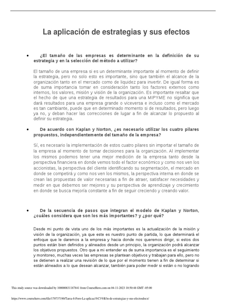 Tarea 8 Foro La Aplicaci N de Estrategias y Sus Efectos | PDF | Mercado (economía) | Business