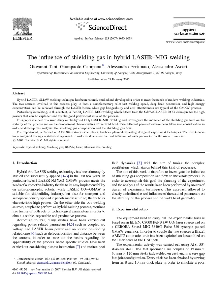 The Influence of Shielding Gas in Hybrid LASER-MIG Welding | PDF | Welding | Construction
