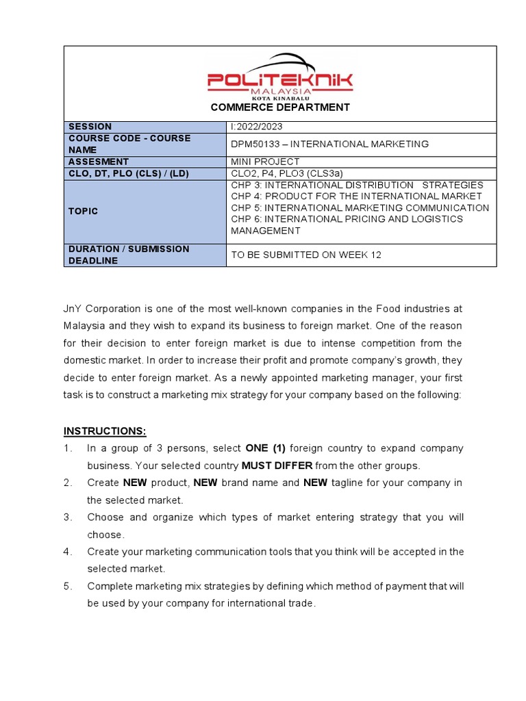 International Marketing Mini Project Guide | PDF