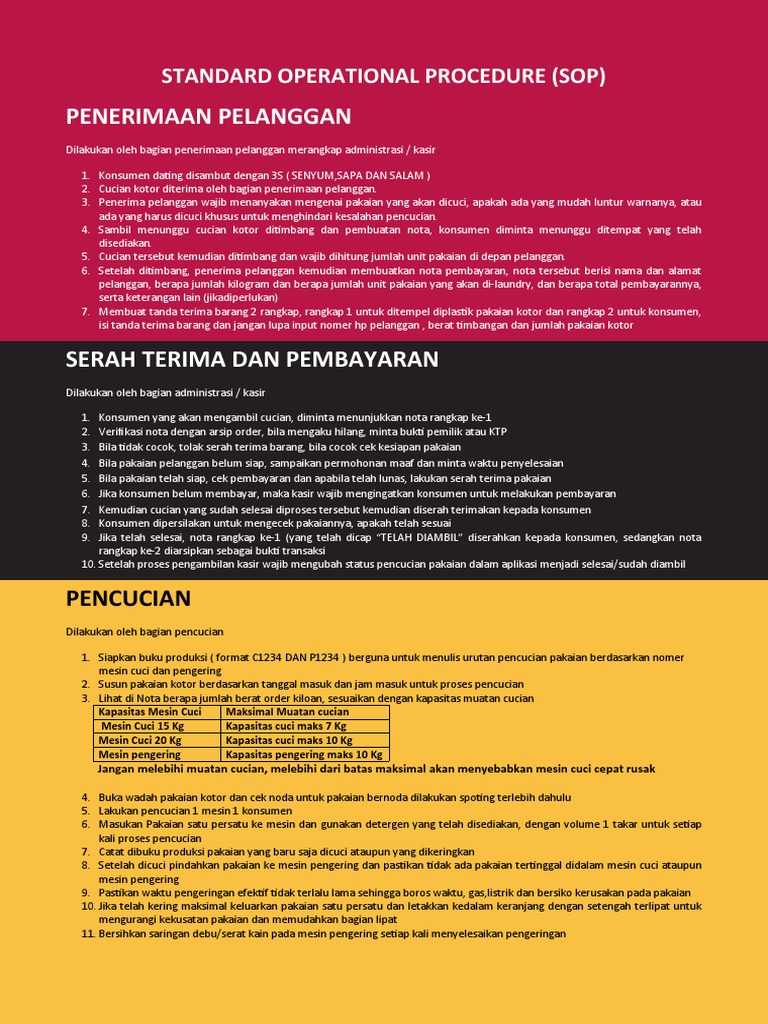 Prosedur Operasional Laundry Kiloan | PDF | Bisnis | Griya & Taman