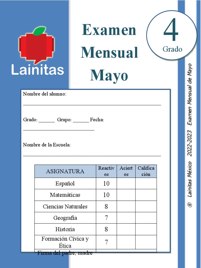 4to Grado - Examen Mensual Mayo (2022-2023) | PDF | Nueva españa | México