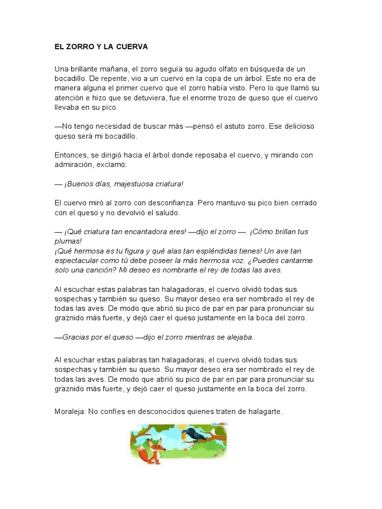 El zorro y la cuerva: Moraleja de engaño | PDF | Hogar, jardinería y ...
