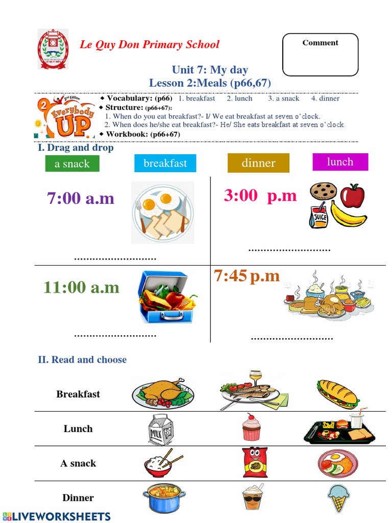 Unit 7 My Day Lesson 2 Meals | PDF