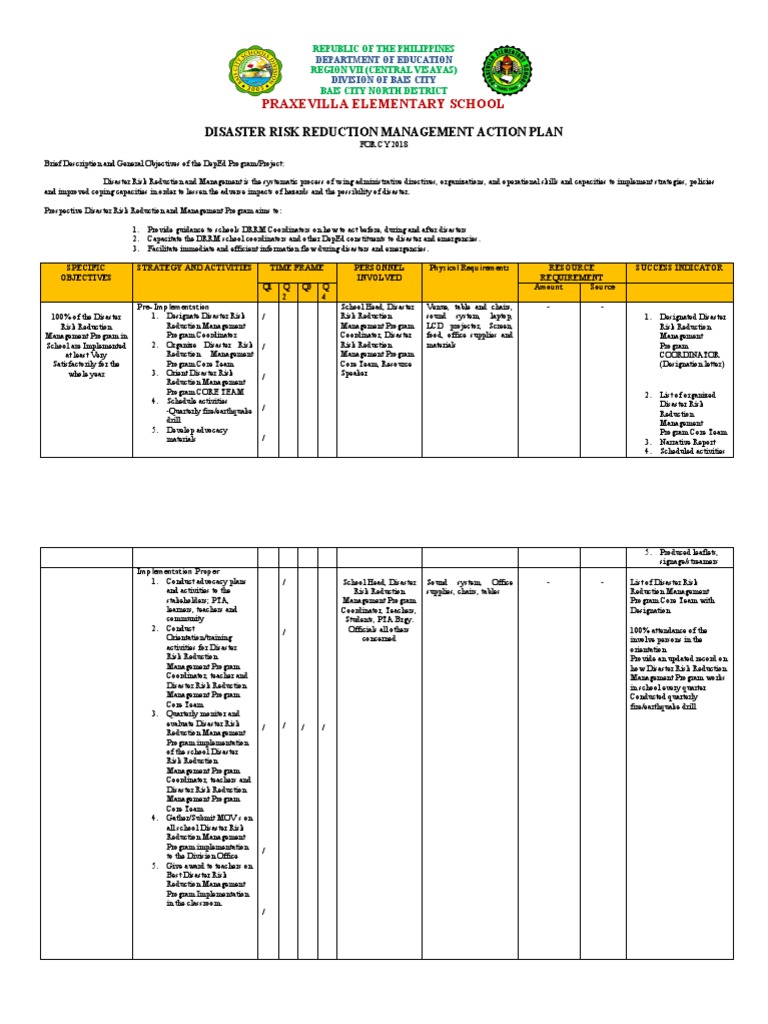 Action Plan-Drrm | PDF | Disaster Risk Reduction | Risk