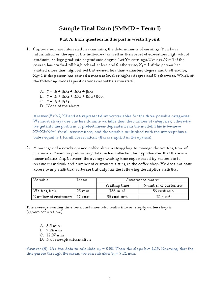 Sample Final Solutions | PDF | Errors And Residuals | Regression Analysis