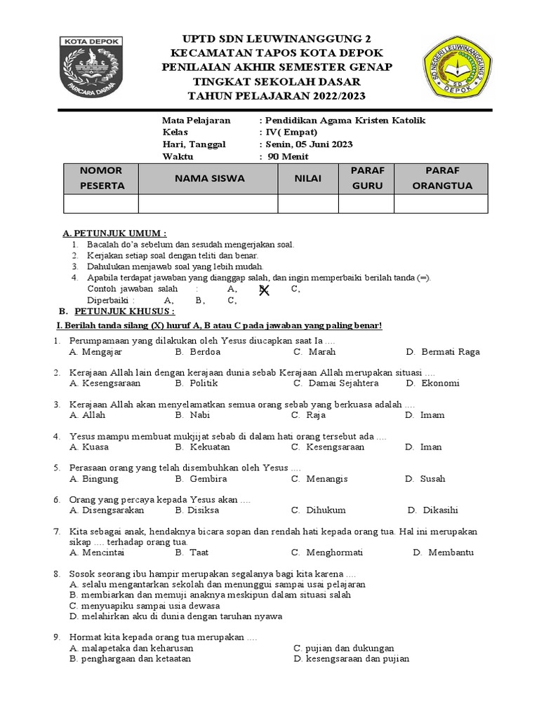 1c Soal Uas Ktsp Pa Katolik Kls 4 Pdf
