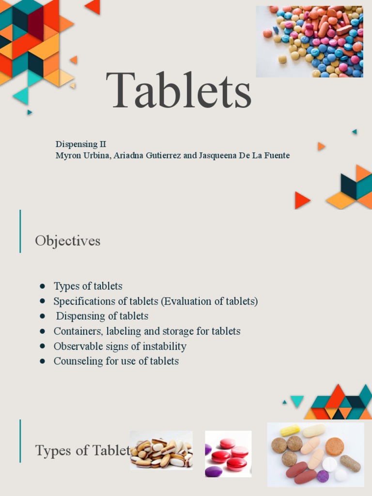 Types of Tablets, Manufacture and Dispensing | PDF | Tablet (Pharmacy ...