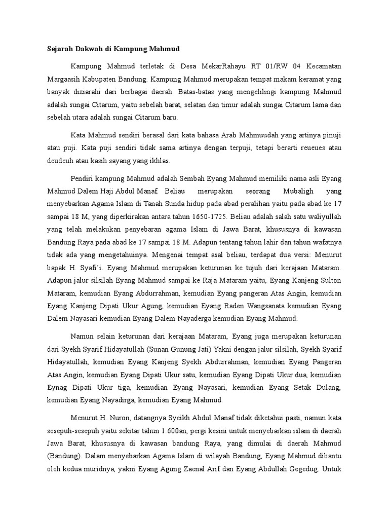 Sejarah Dakwah Di Kampung Mahmud | PDF